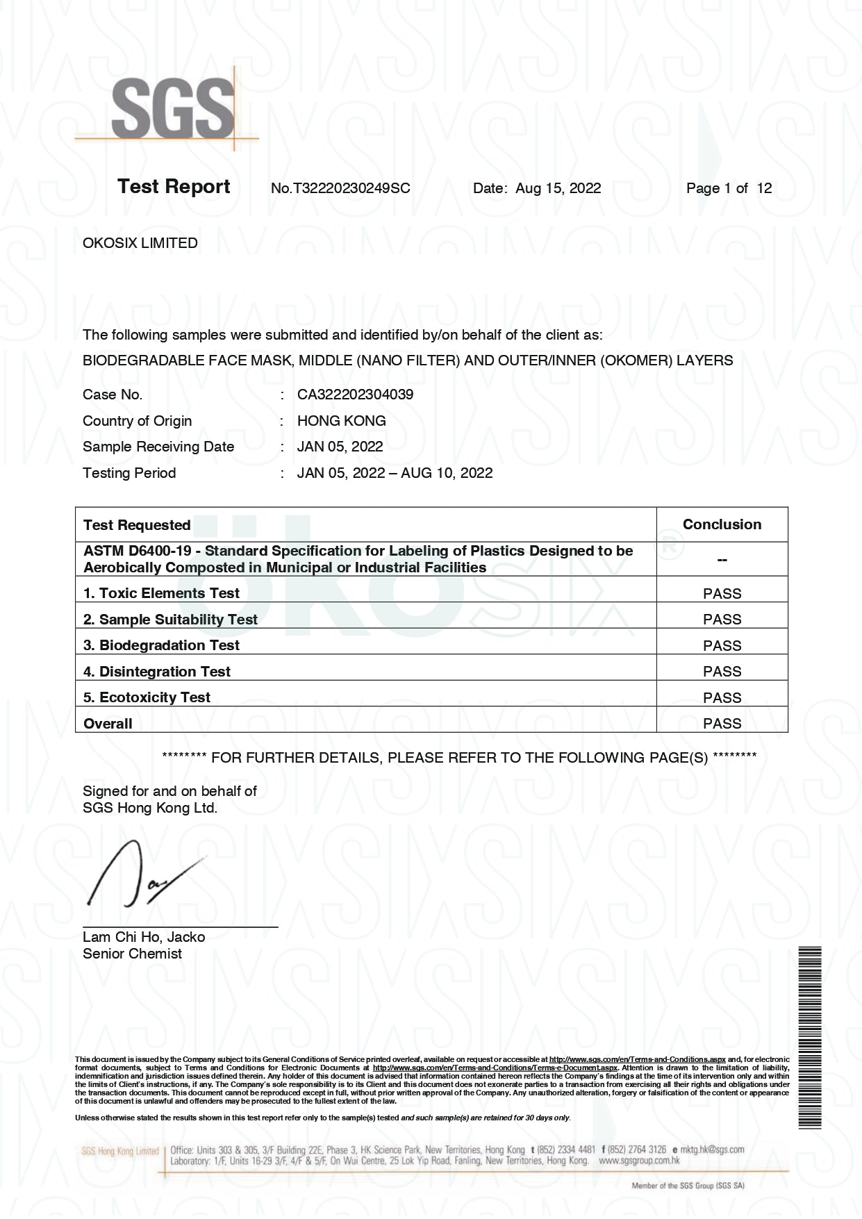 Product certification – ÖKOSIX