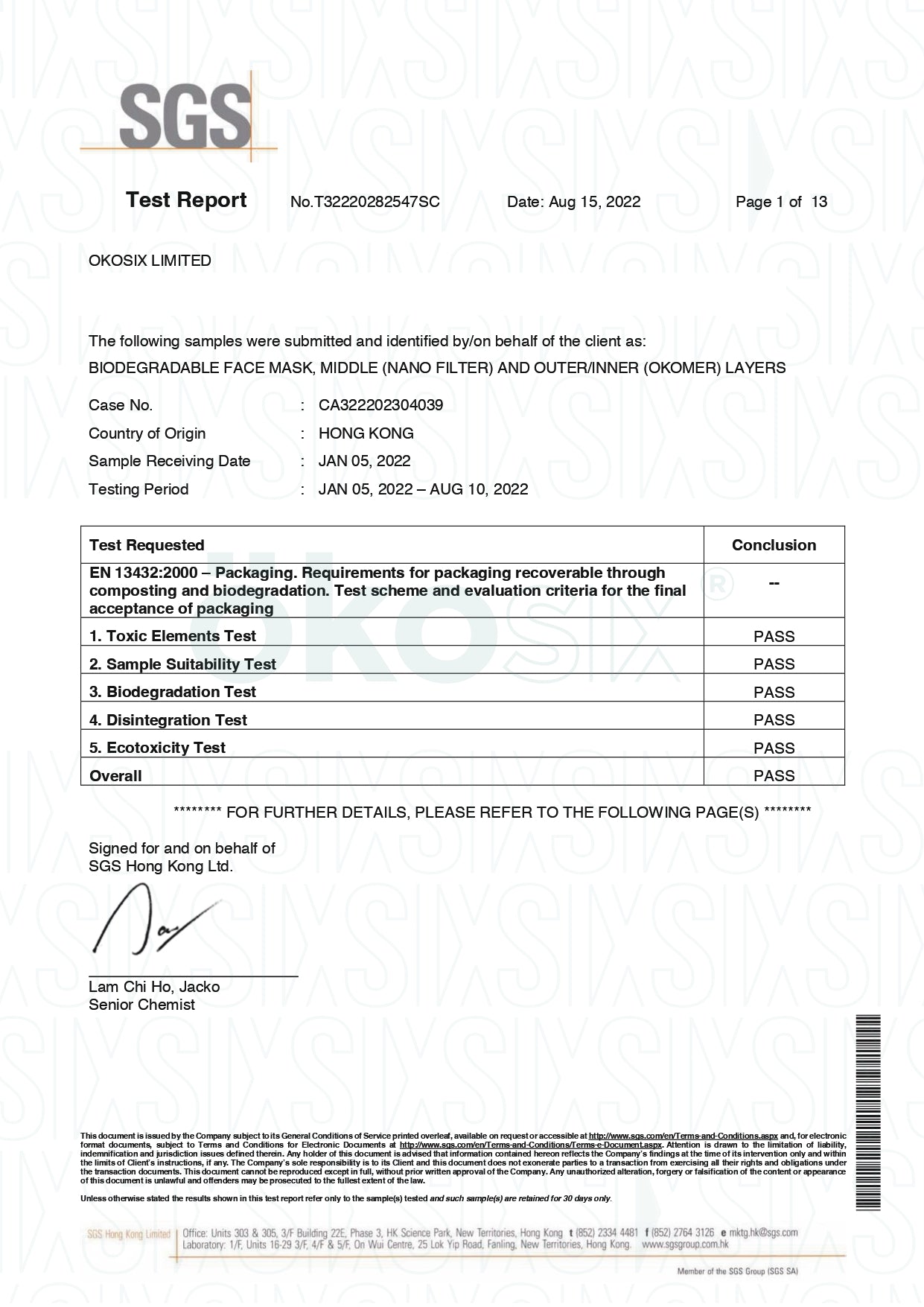 Product certification – ÖKOSIX
