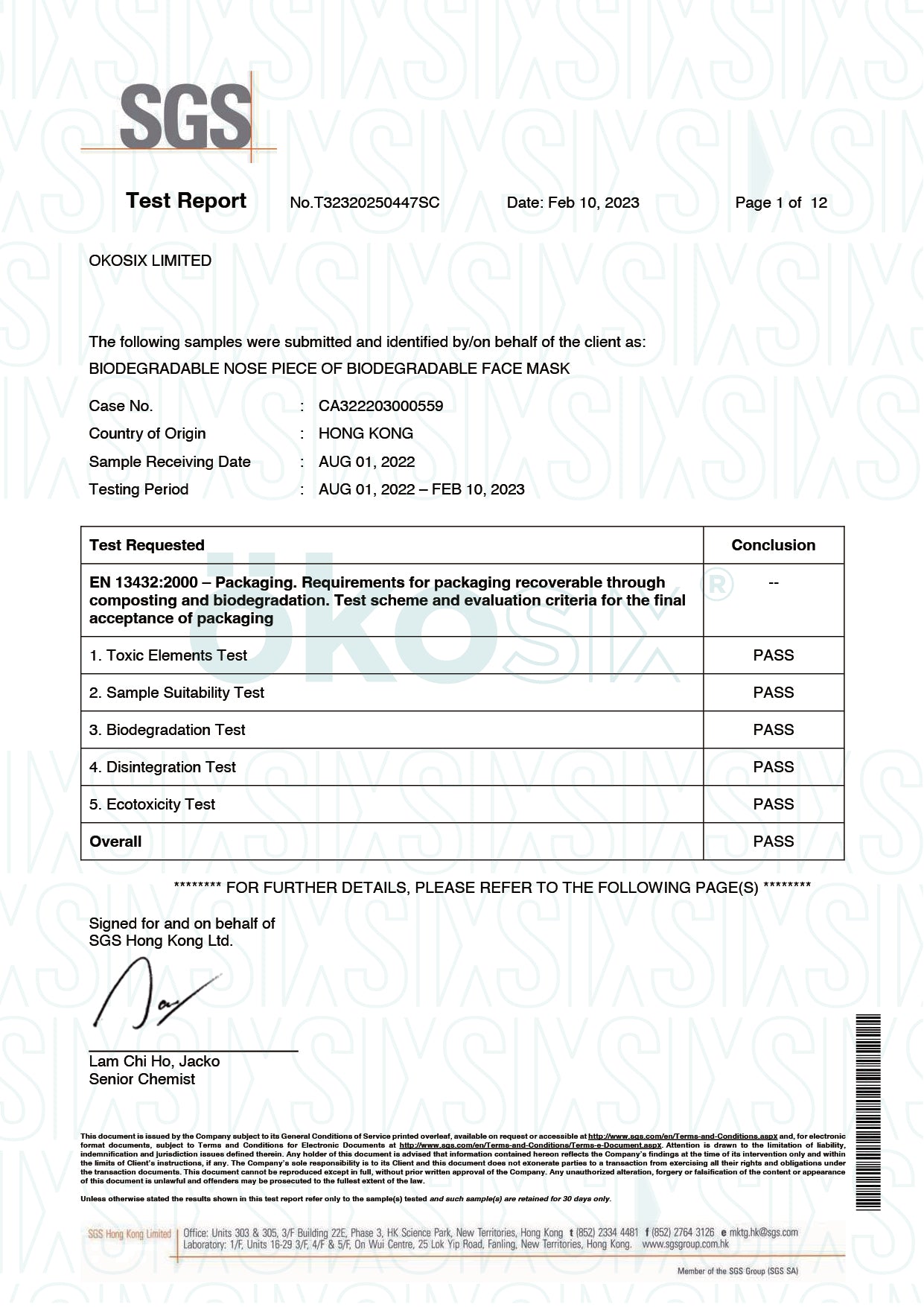 Product certification – ÖKOSIX